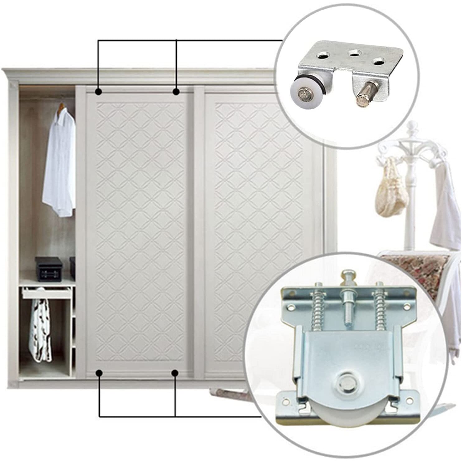 Se2 roti pentru usi culisante, Capacitate 20 kg, 80x85 mm, Argintiu ...