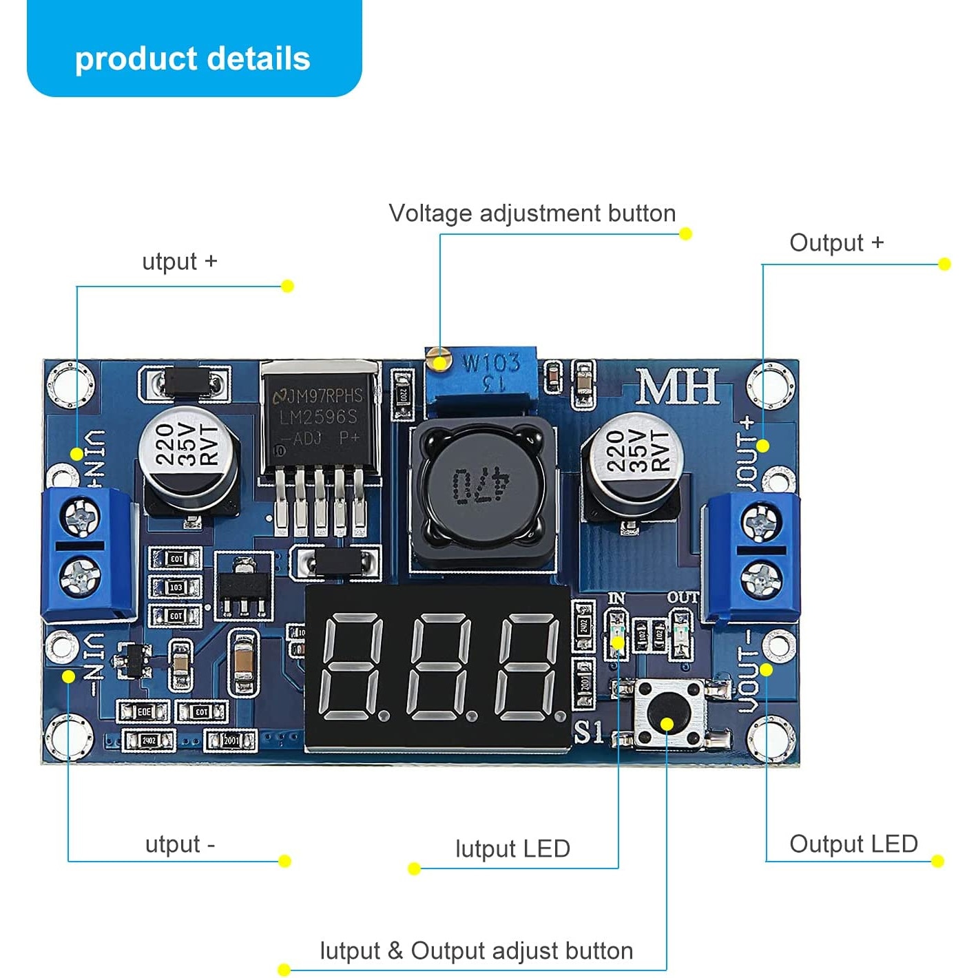 Set 2 convertoare de tensiune, DC-DC, LED, 6 x 3.4 x 12 cm, 2.5V~40V, Albastru - eMAG.ro
