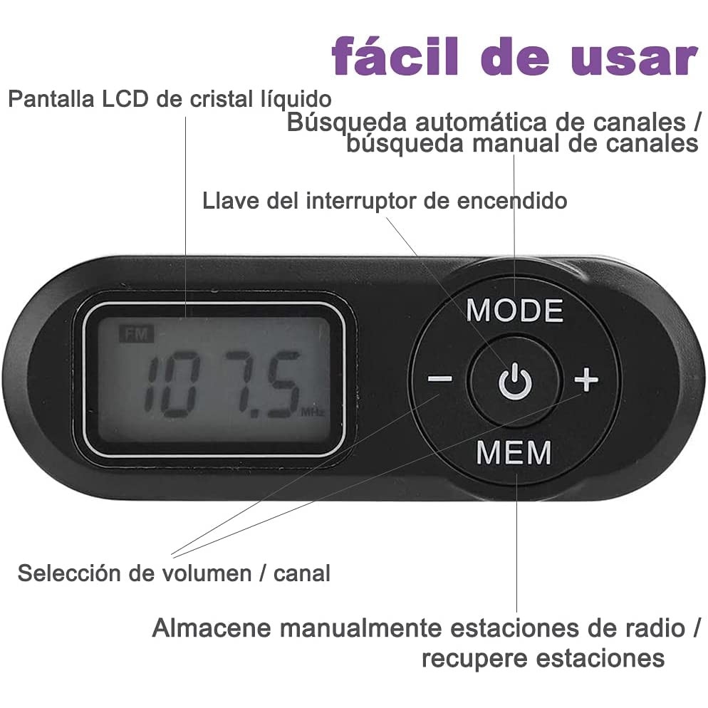 Set radio de buzunar/casti, Portabil, FM, Afisaj digital LCD, Negru ...