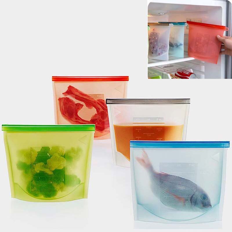 Set 4 pungi alimente, Plastic, Reutilizabil, Multicolor - eMAG.ro