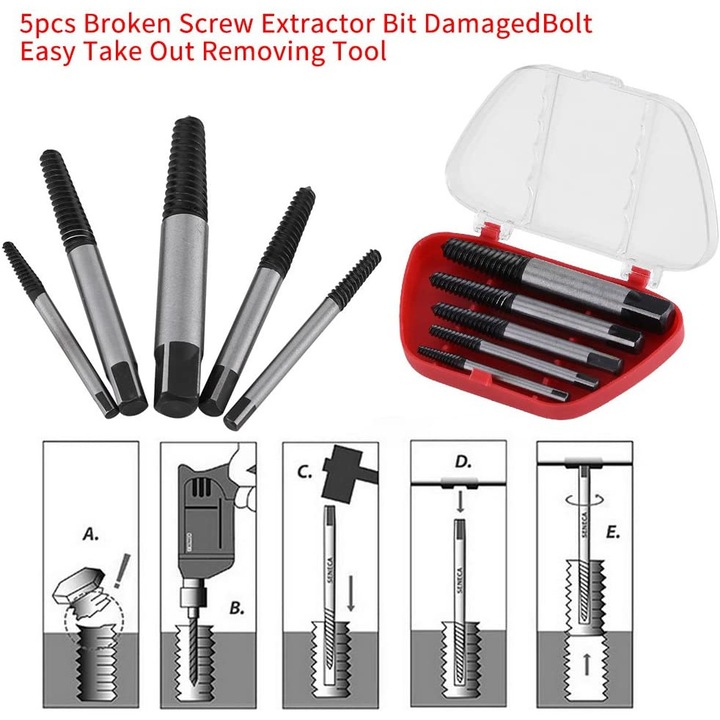 Set 5 extractoare de suruburi rupte, Otel, Negru - eMAG.ro