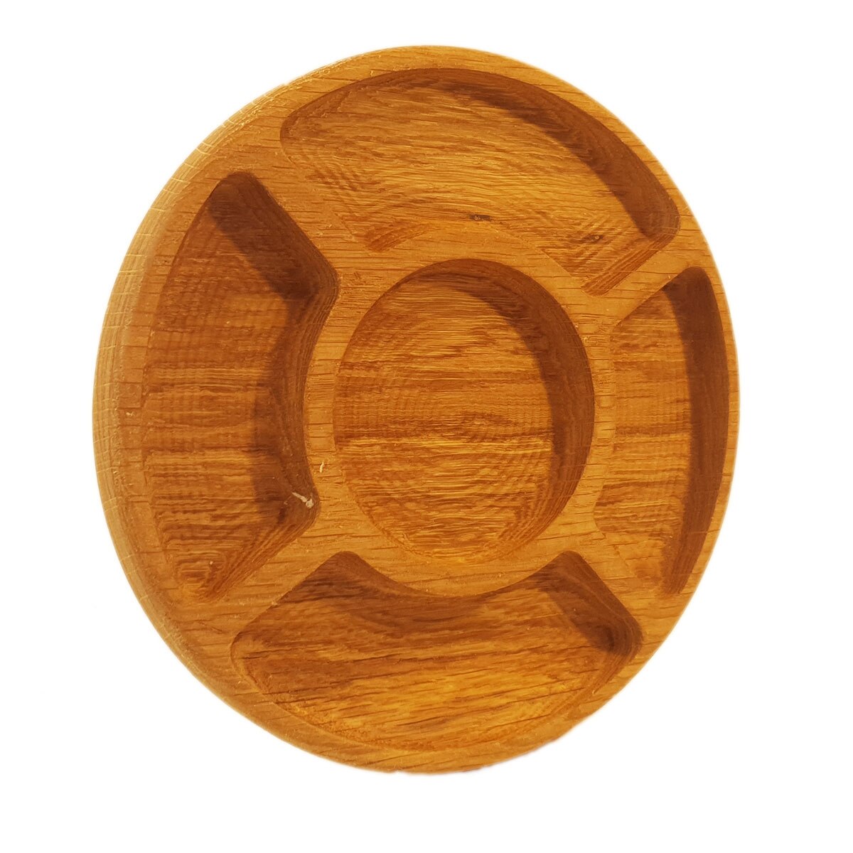 Platou de servire rotund cu 5 compartimente din lemn masiv de stejar ...