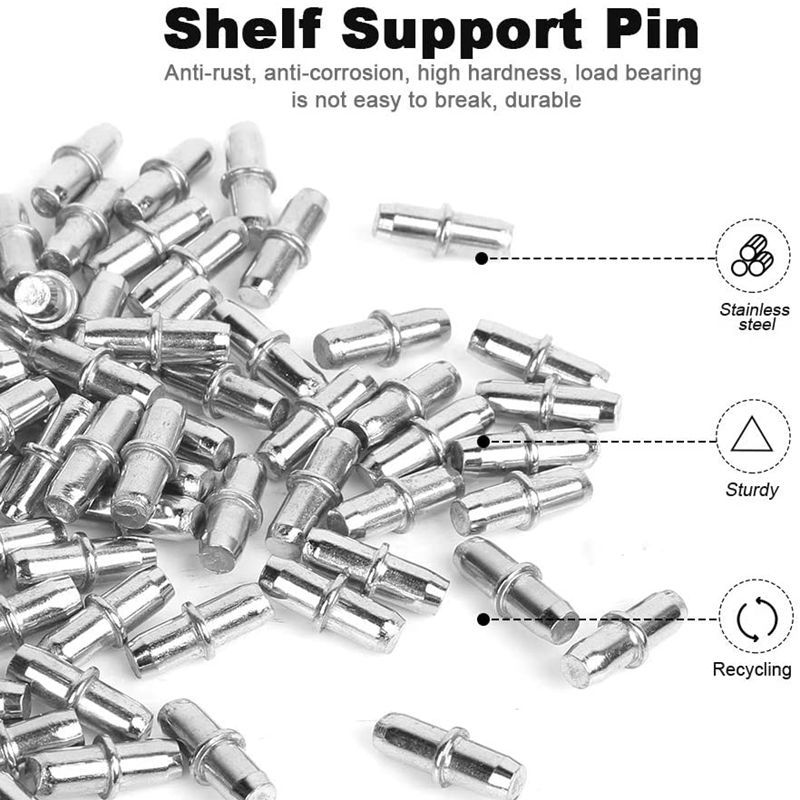 Set 100 stifturi pentru rafturi, Metal, 5 x 17 mm, Argintiu - eMAG.ro