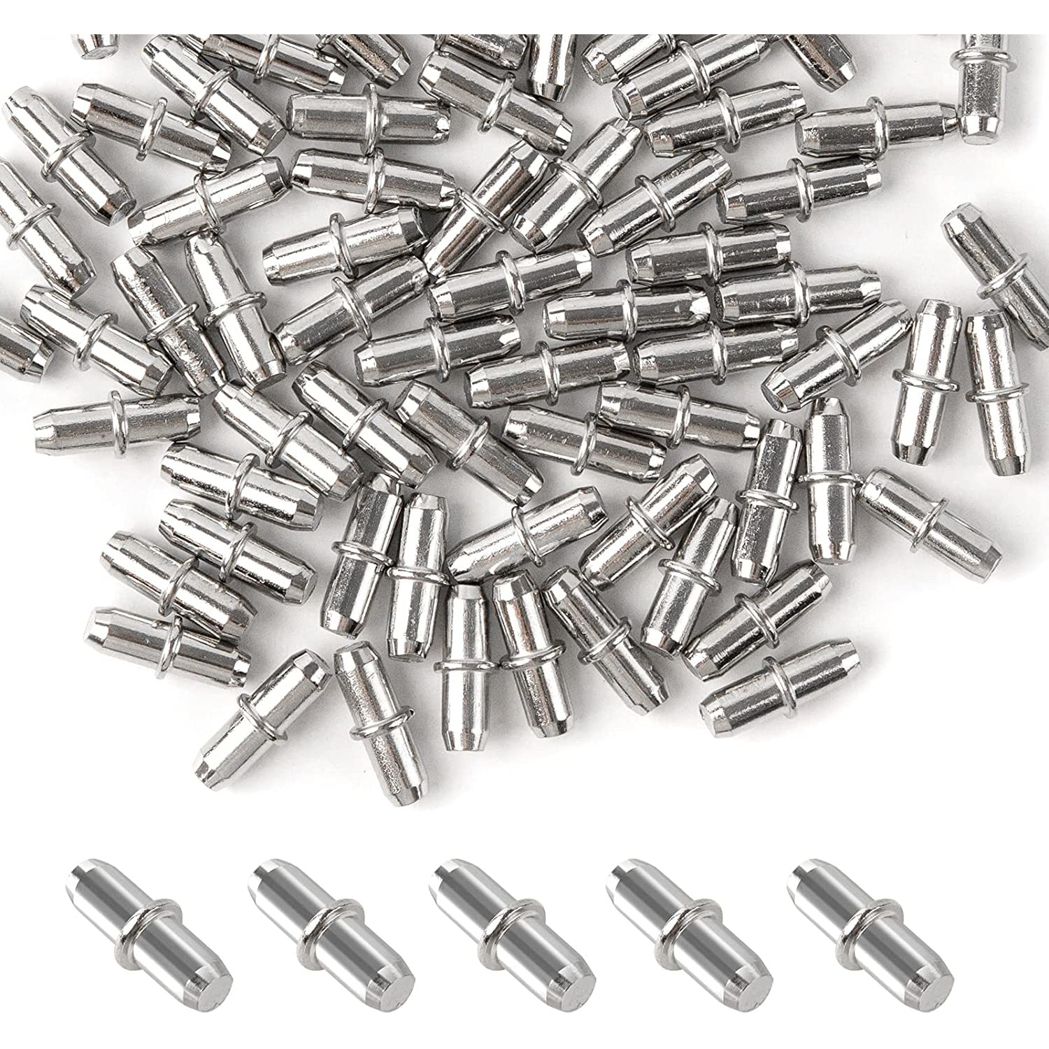 Set 100 stifturi pentru rafturi, Metal, 5 x 17 mm, Argintiu - eMAG.ro