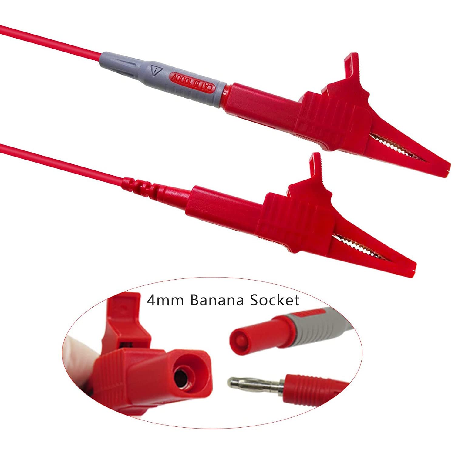 Set 4 cleme cu mufa banana, Nylon/Cupru, Rosu/Negru - eMAG.ro