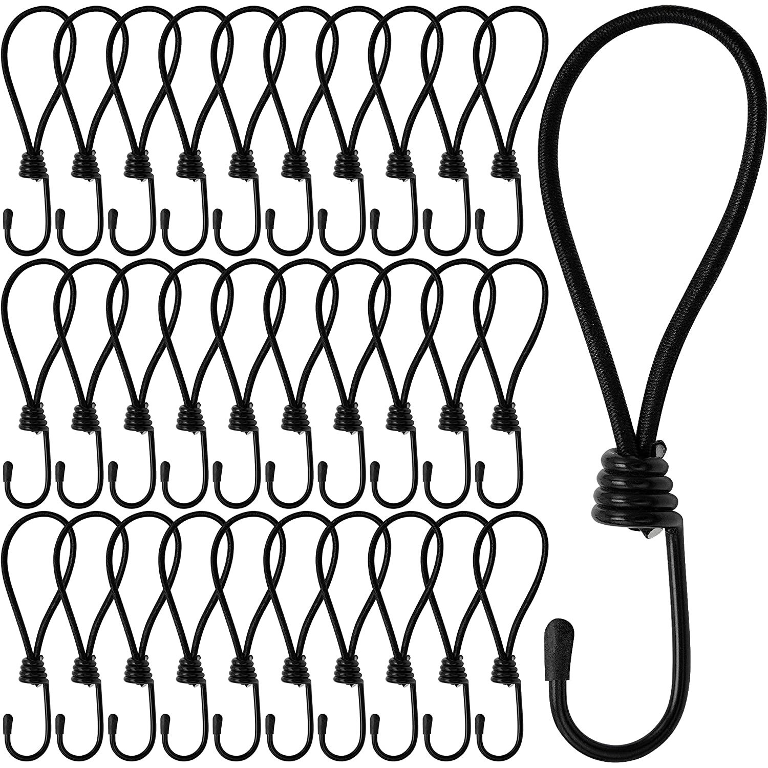 Set 30 snururi elastice cu carlige pentru cort, Textil, 18 cm, Negru ...