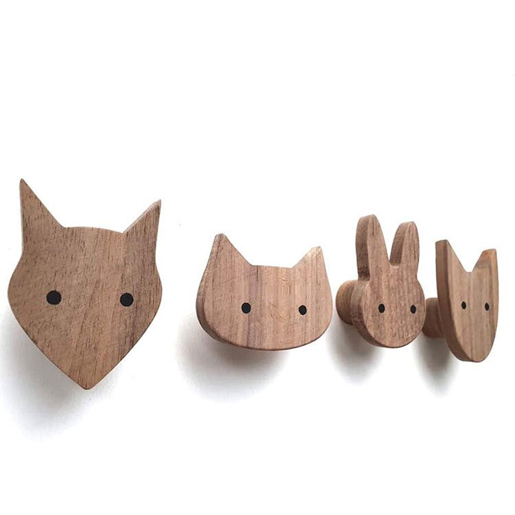 Set 4 carlige de perete, Lemn, Modele animale, 7.5cm, Bej - eMAG.ro