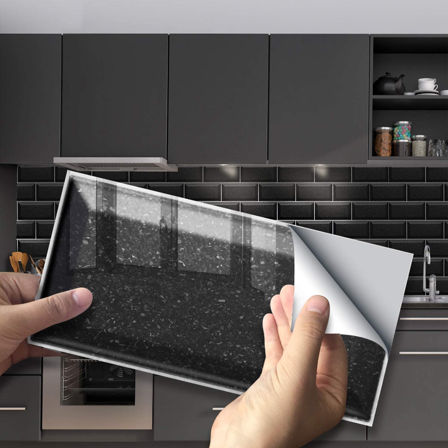 Set 27 placi decorative, PVC, 20x10 cm, Negru - eMAG.ro