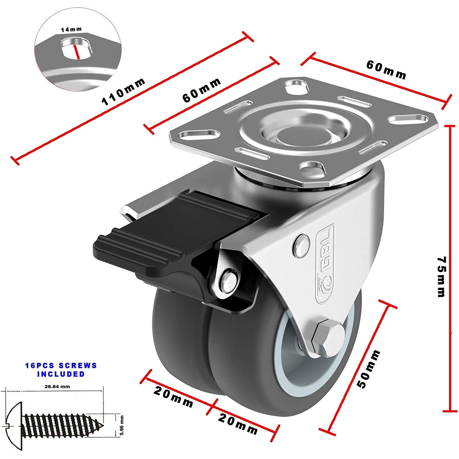 Set 4 rotile mobila, Metal, 50 mm, Argintiu - eMAG.ro