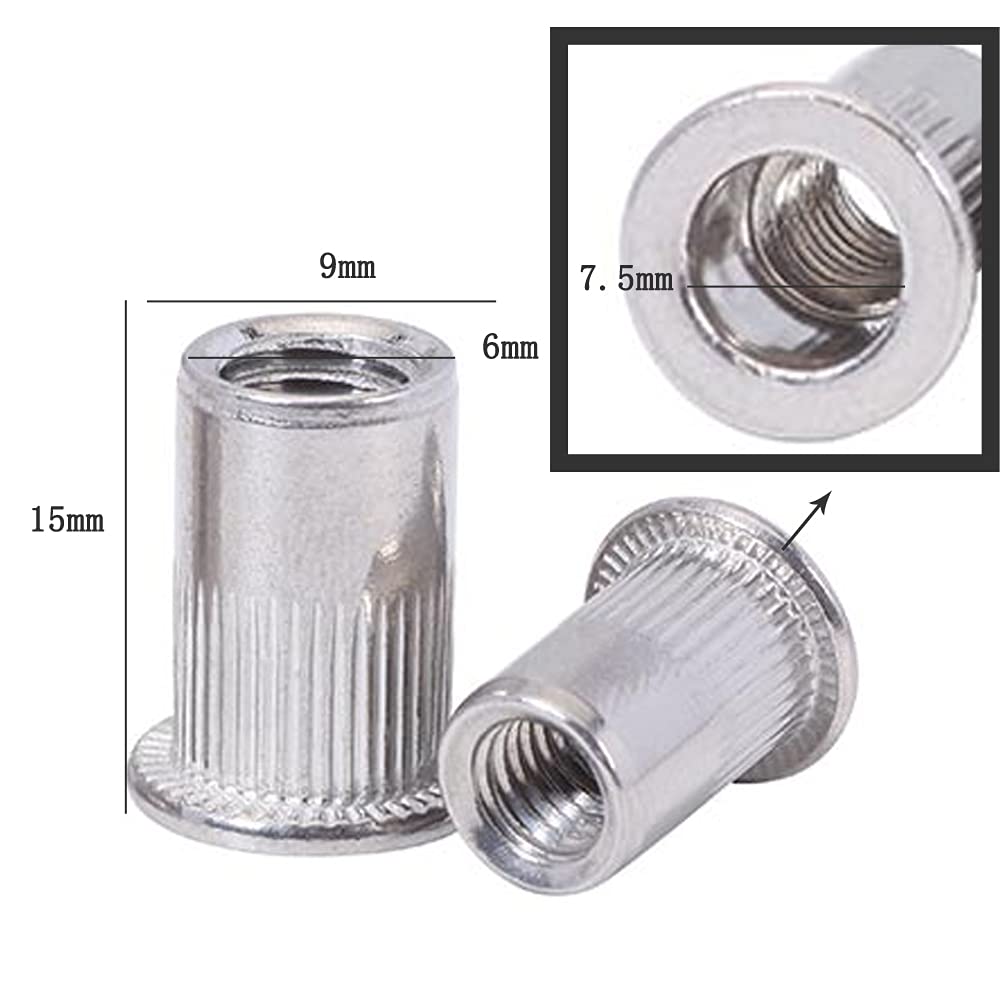 Set 100 piulite cu nituri M6, Aluminiu, Argintiu - eMAG.ro