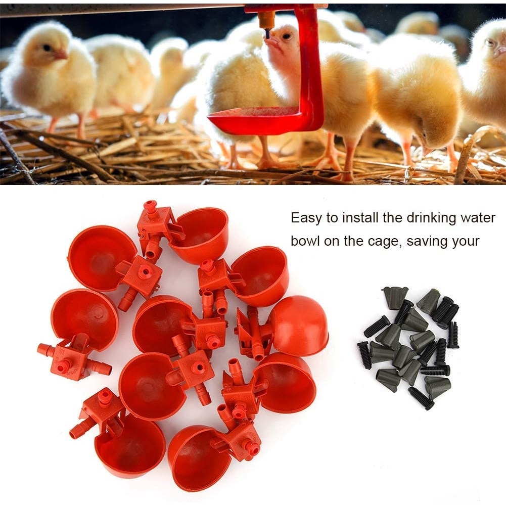 Set 10 dispozitive hranire animale, Plastic, Pentru pui, Rosu/Negru ...