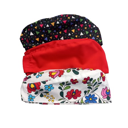 Bonete medicale, pachet trio, alb floral/negru triunghiuri colorate ...