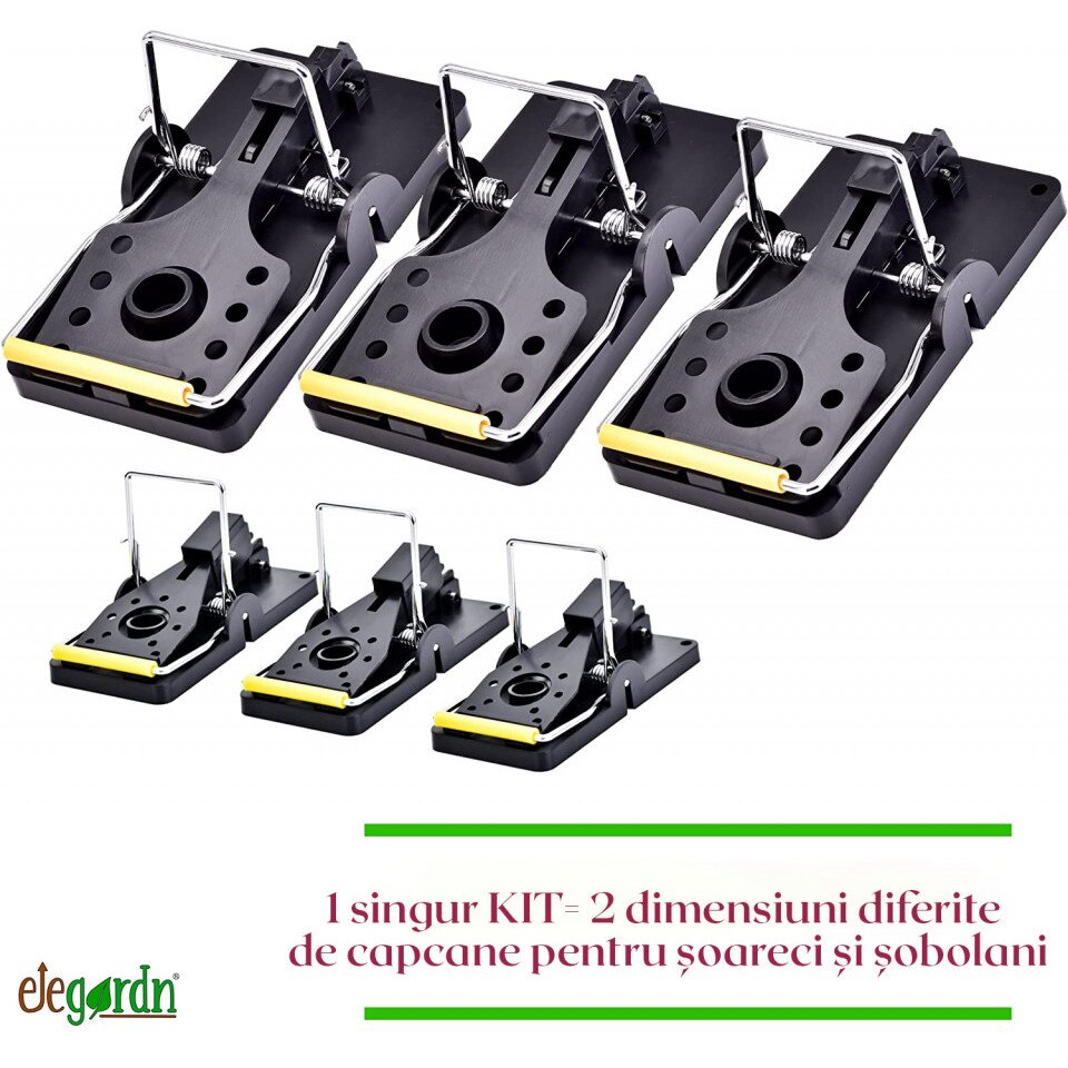 Set de capcane pentru soareci Elegardn, 6 piese, metal, negru, 13,8 x 6 ...