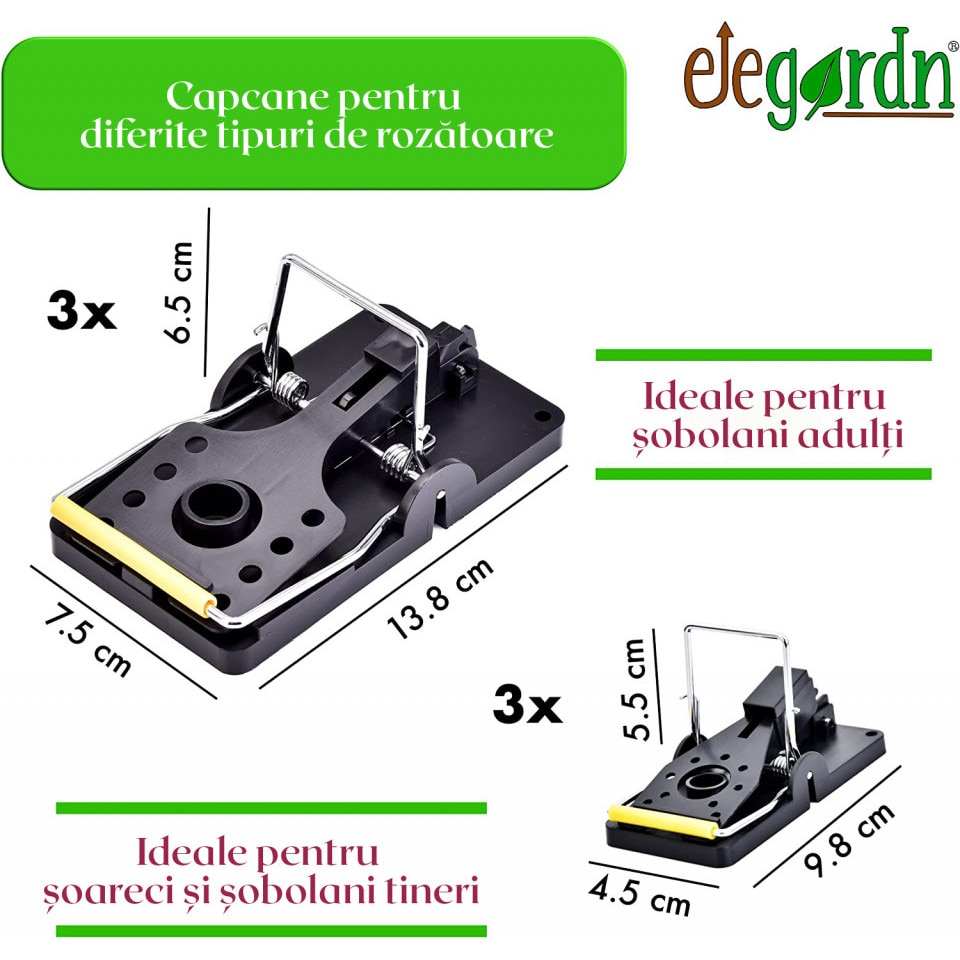 Set de capcane pentru soareci Elegardn, 6 piese, metal, negru, 13,8 x 6 ...