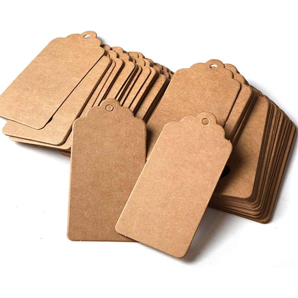 Set 100 etichete + sfoara cadouri, Hartie kraft, 3 x 5 cm, Maro - eMAG.ro