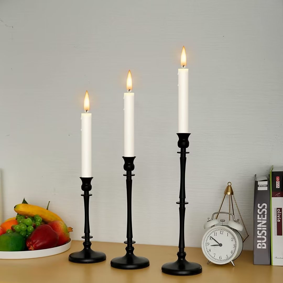 Set de 3 suporturi de lumanari, Metal, Negru - eMAG.ro