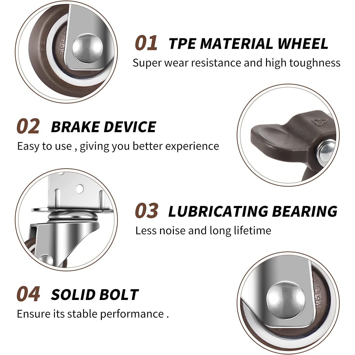 Set de 4 roti pivotante pentru mobilier, 25 mm, Inox - eMAG.ro