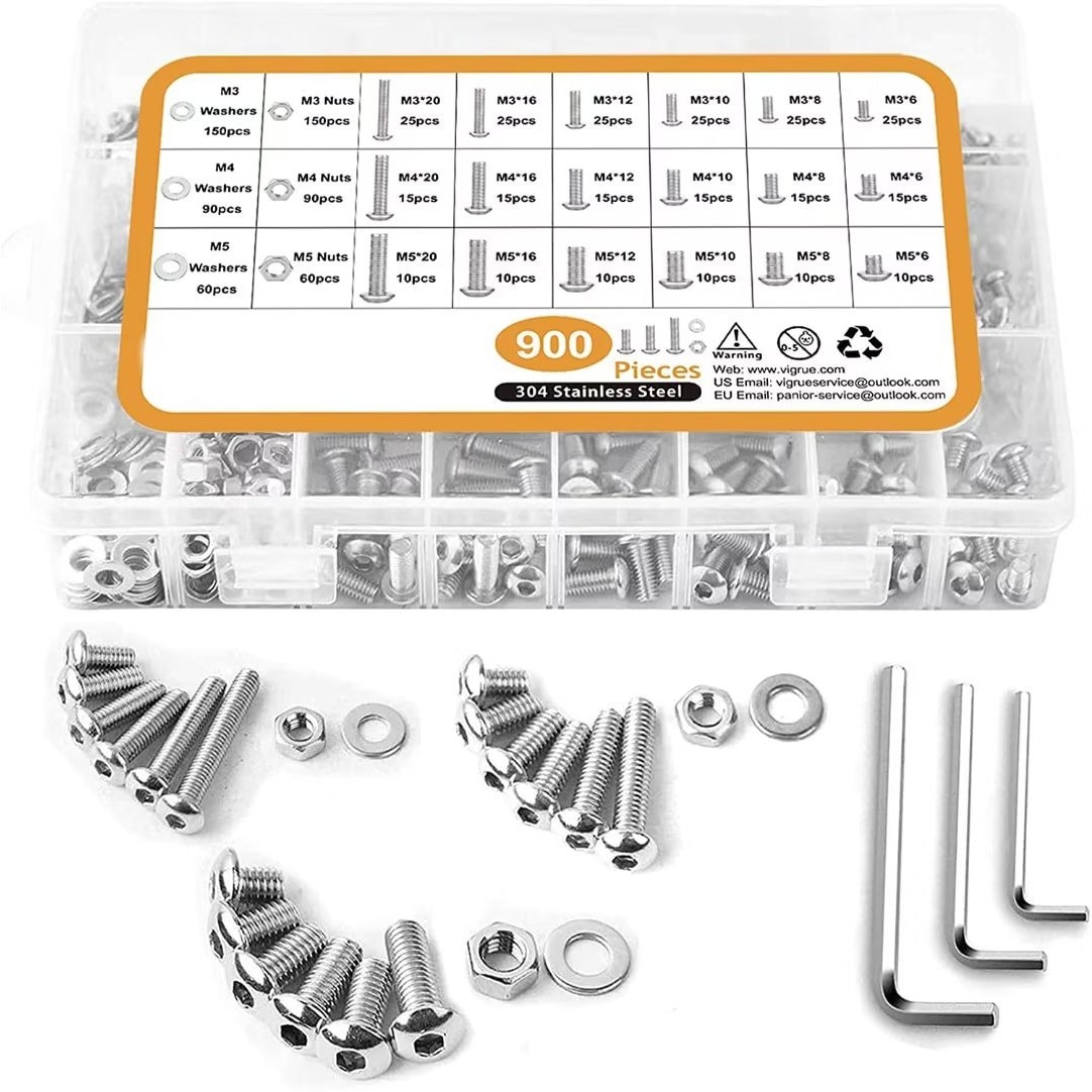Set 900 suruburi, Inox, Cap hexagonal, M3/M4/M5, Argintiu - eMAG.ro