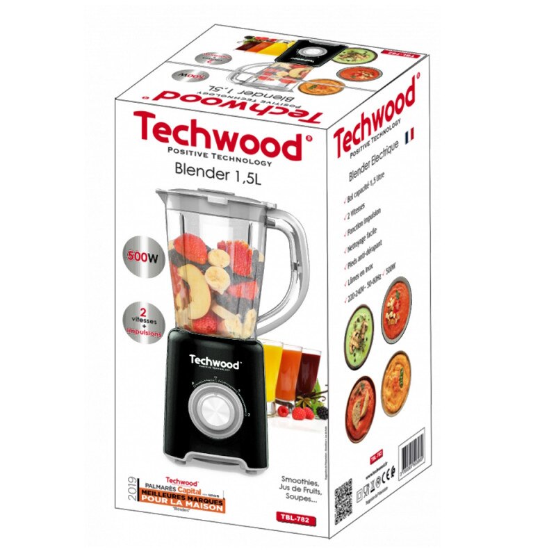 Blender Techwood TBL-786, 500W, 1,5 l, 2 viteze, Lame din otel, Negru - eMAG.ro
