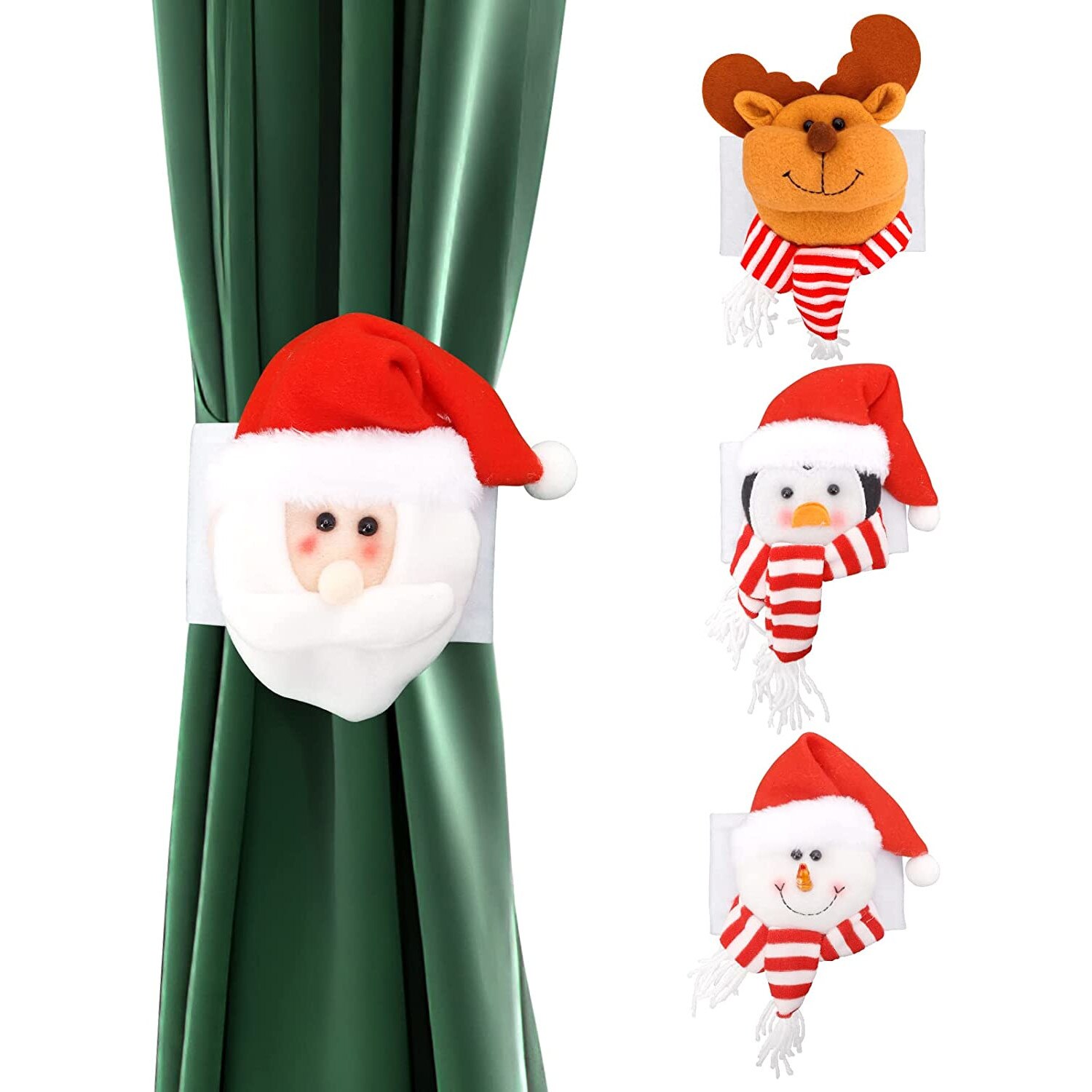 Set 4 cleme prindere perdea, Panza, Model de Craciun, 36 x 17 cm ...