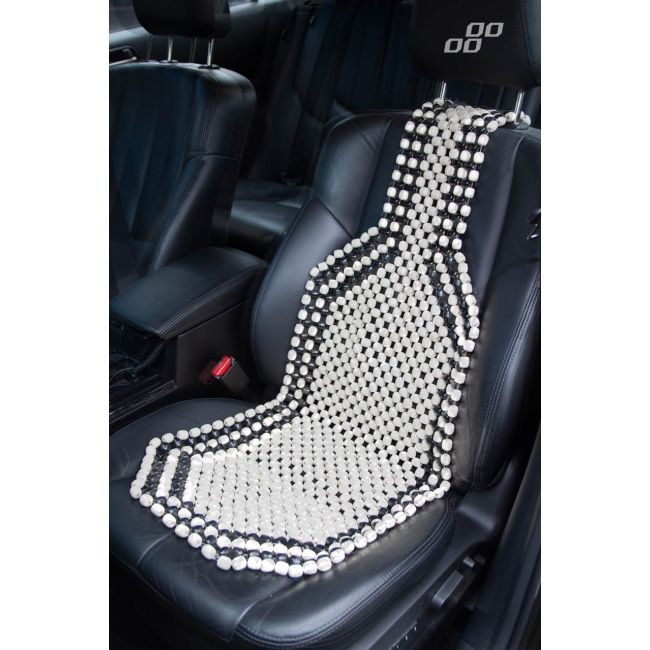 Husa scaun auto cu bile de masaj din lemn, alb cu negru - eMAG.ro