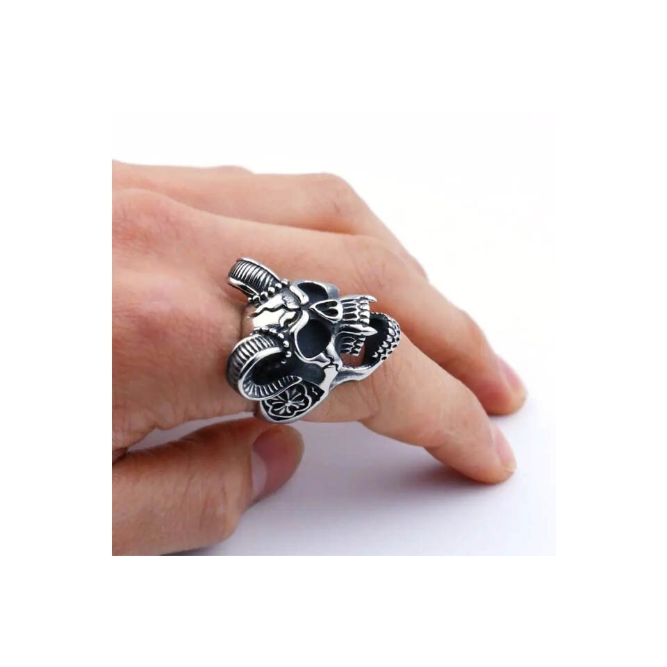 Inel Craniu, Argintiu, Otel, Rock Punk Style, Marime 62 - eMAG.ro