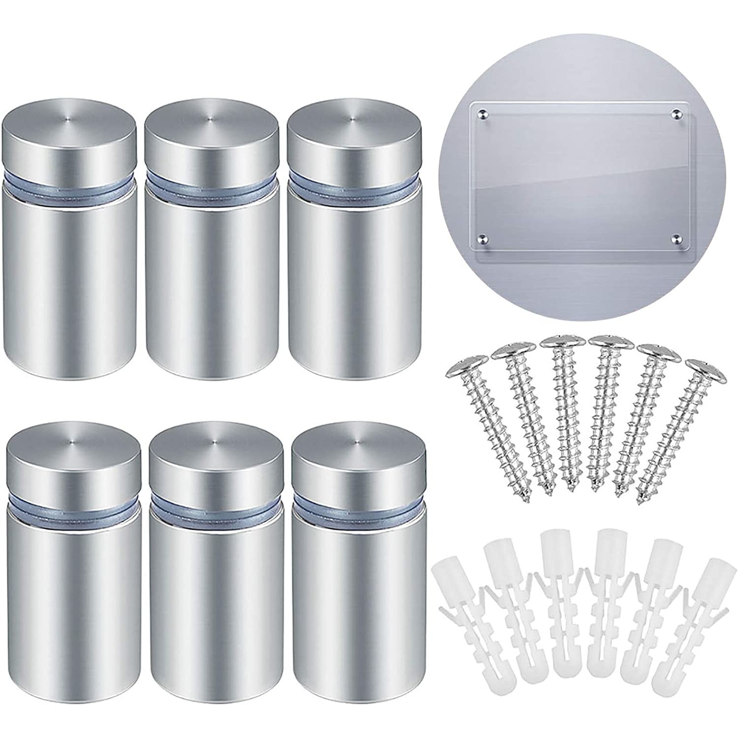 Set 25 distantiere de perete de publicitate, INOX, 19x20 mm, Argintiu ...