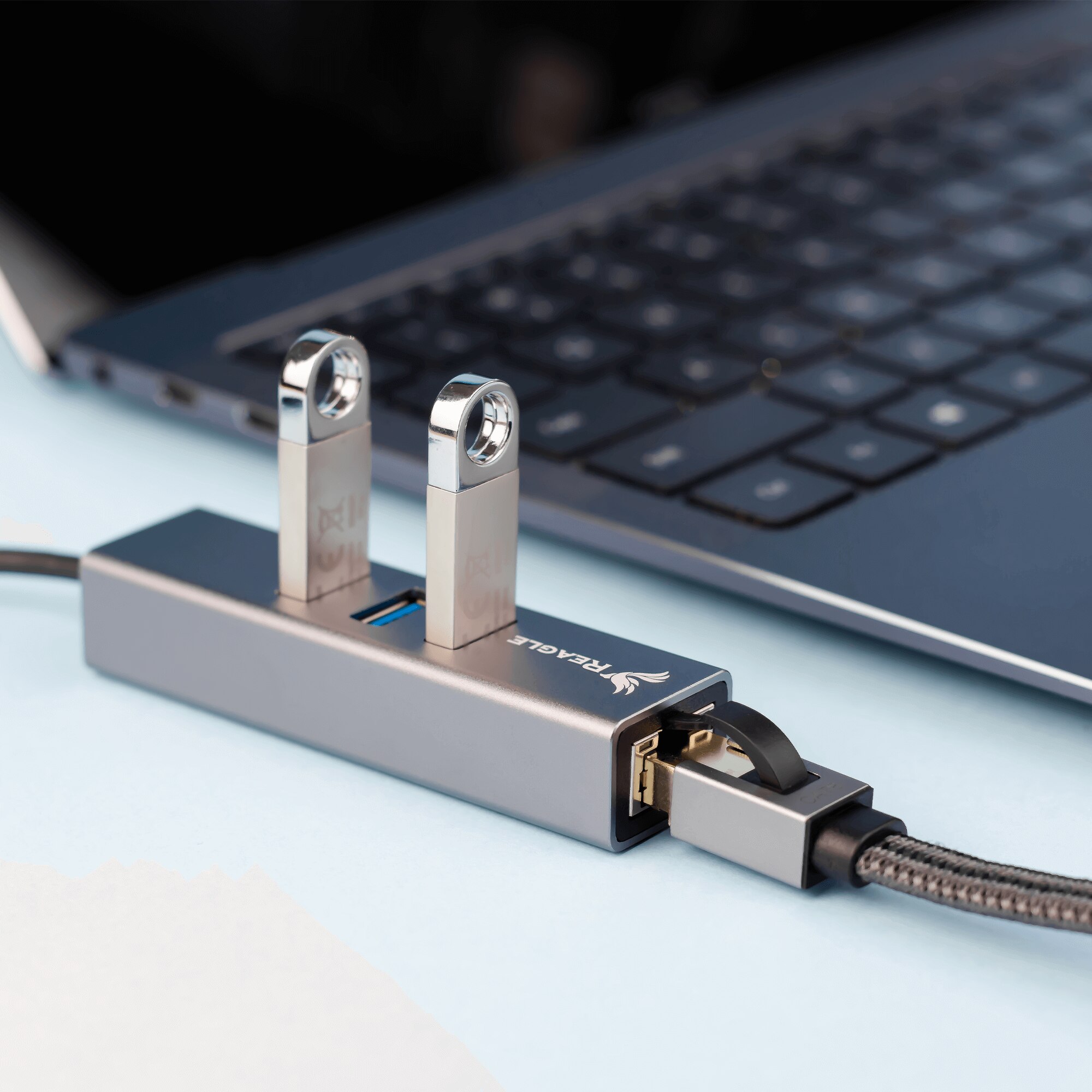 HUB 4 in 1 USB Reagle Adaptor Multiport USB A Cu Ethernet Gigabit RJ-45 ...