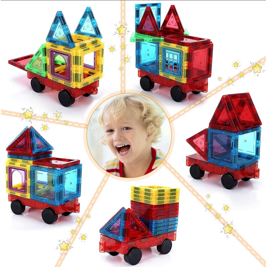Set 70 piese magnetice de construit educational si creativ pentru copii ...