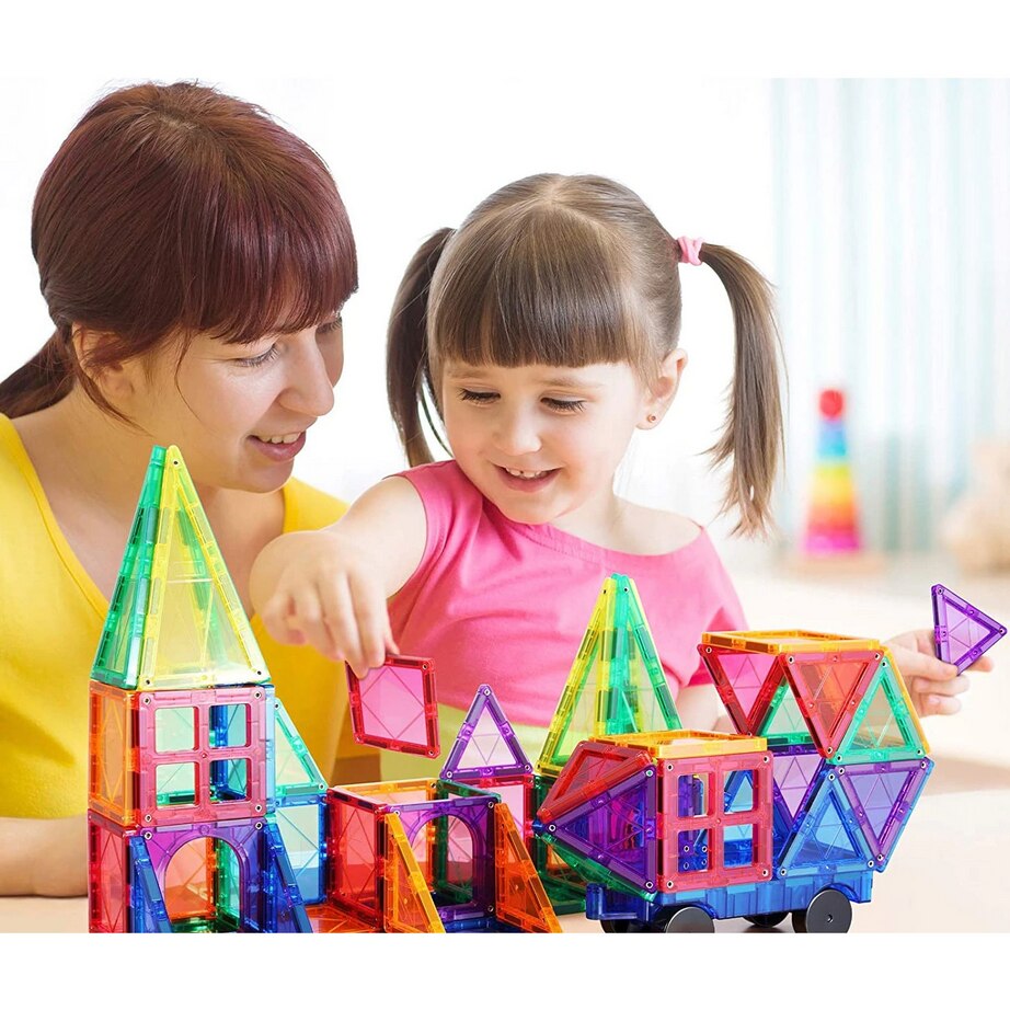 Set 70 piese magnetice de construit educational si creativ pentru copii ...