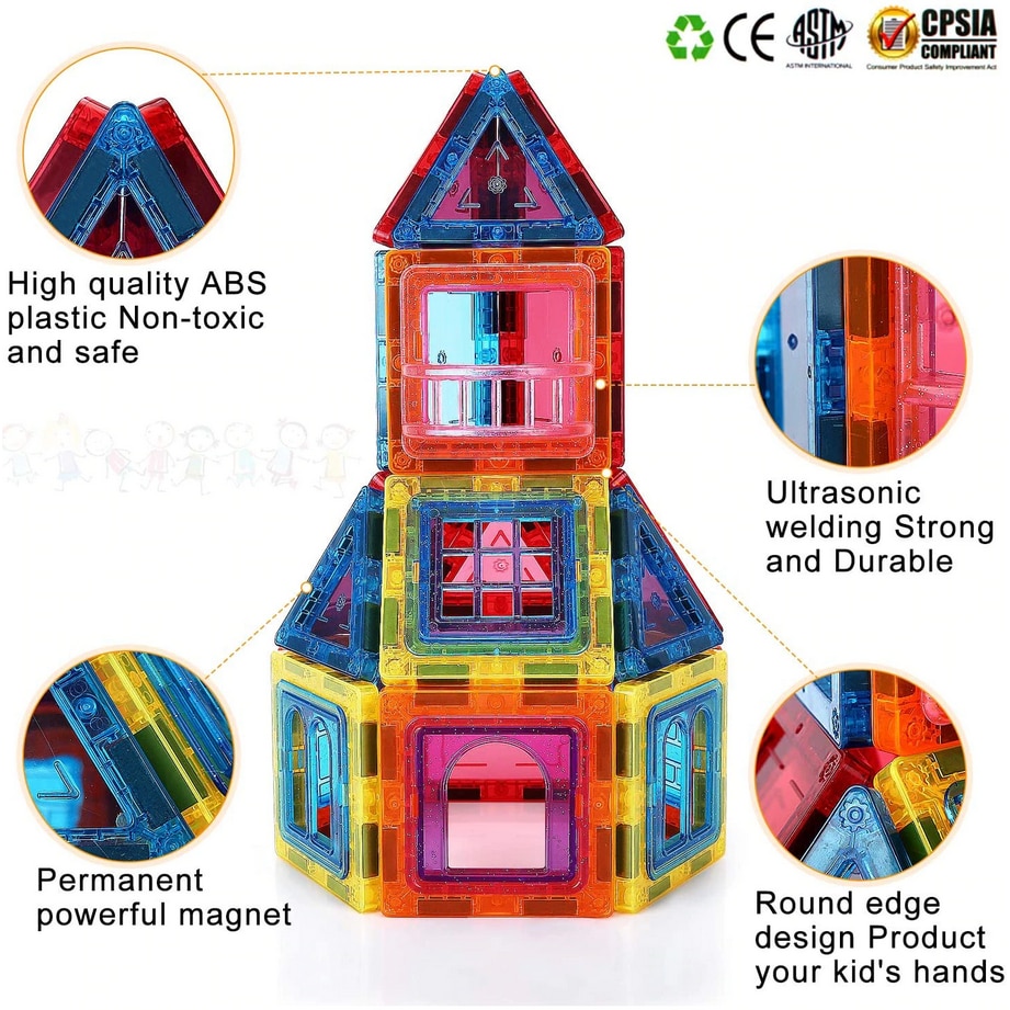 Set 130 piese magnetice de construit educational si creativ pentru ...
