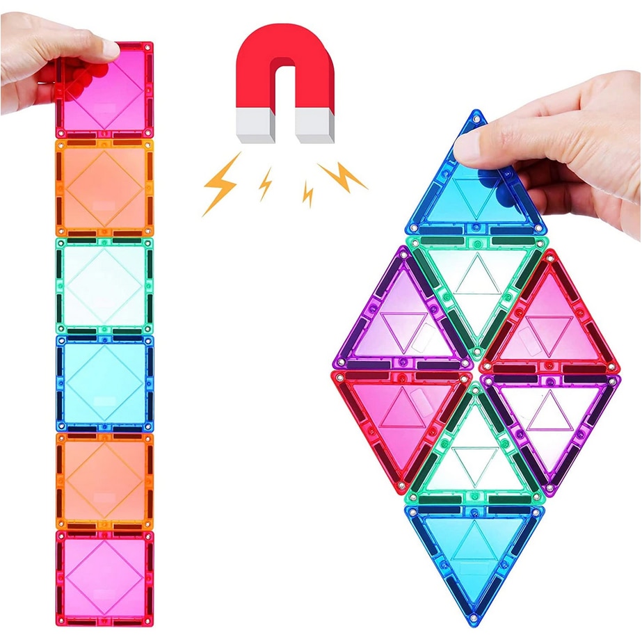 Set 130 piese magnetice de construit educational si creativ pentru ...