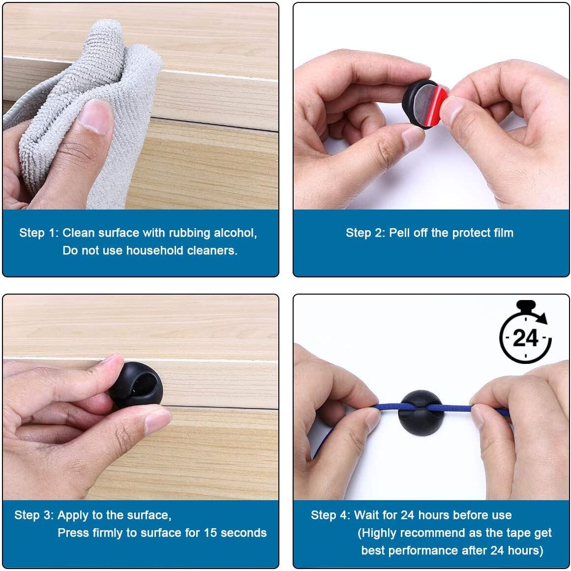 Set 15 suporturi pentru cablu, 2 modele, Negru - eMAG.ro