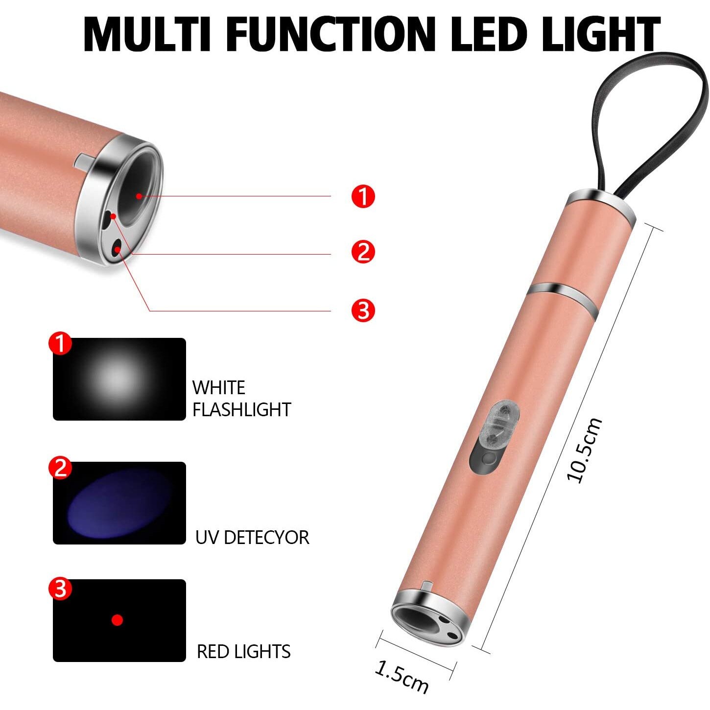 Mini lanterna LED, INOX, USB, Infrarosu, Auriu - eMAG.ro