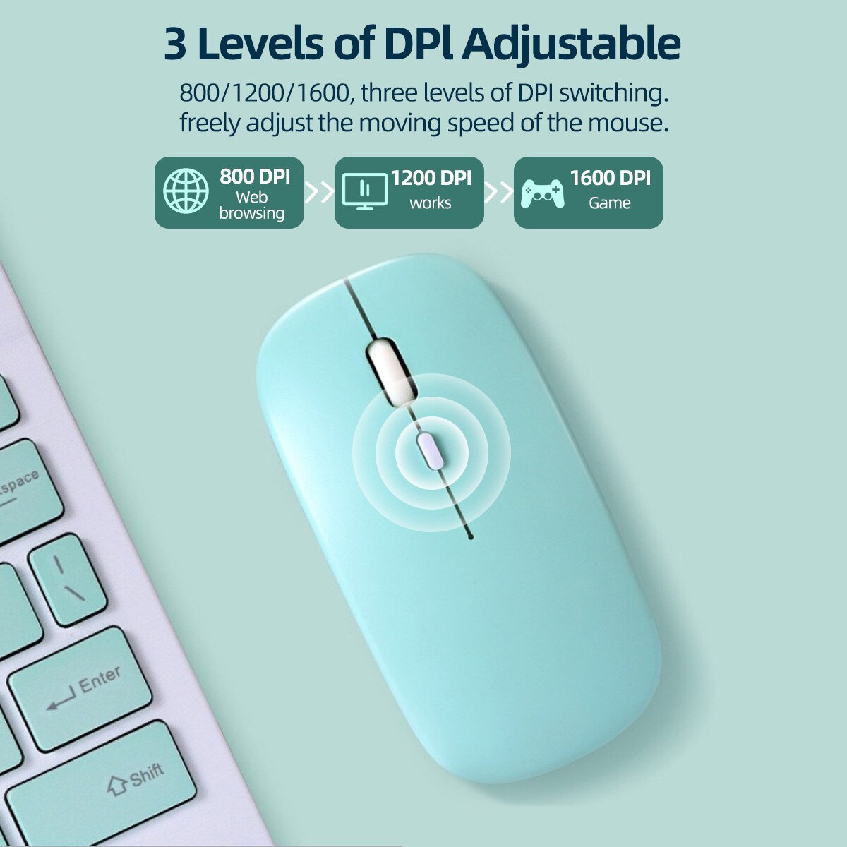 Mouse Wireless Bluetooth 5.2 si 2.4G, Silicko, reincarcabil, RGB LED ...
