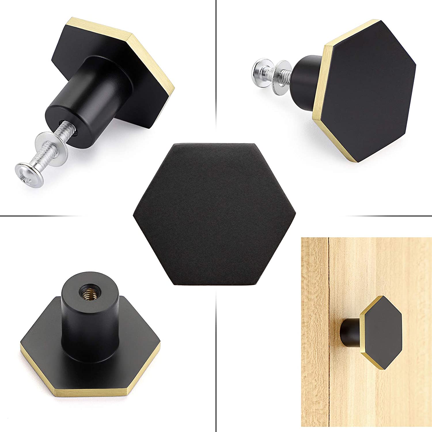 Set 5 manere usa, Alama, Forma hexagon, 2.5 cm, Negru - eMAG.ro