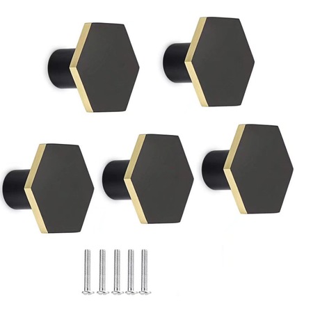 Set 5 manere usa, Alama, Forma hexagon, 2.5 cm, Negru - eMAG.ro