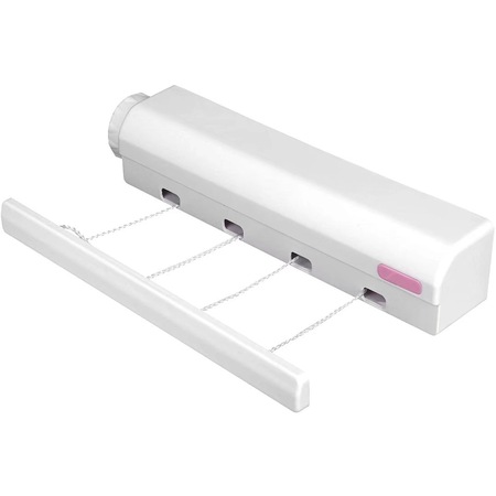 Suport uscare rufe de perete, Plastic, Franghie extensibila, 3.2 m, Alb ...