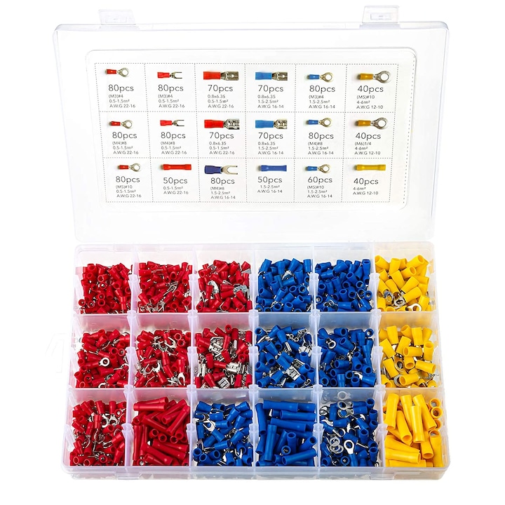 Set cleme pentru cabluri electrice, PVC, 1200 buc, Multicolor - eMAG.ro