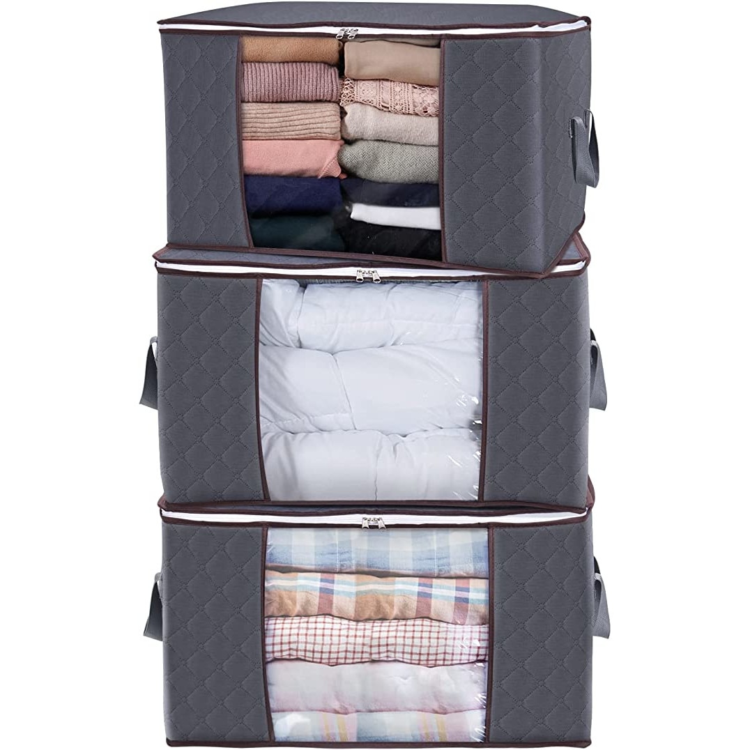 Set 3 genti depozitare pentru haine, 60x40x35 cm, 84 l, Gri - eMAG.ro