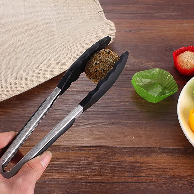 Set 2 clesti de bucatarie, Inox/Silicon, Negru/Argintiu - eMAG.ro