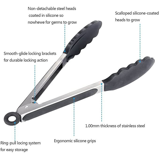 Set 2 clesti de bucatarie, Inox/Silicon, Negru/Argintiu - eMAG.ro