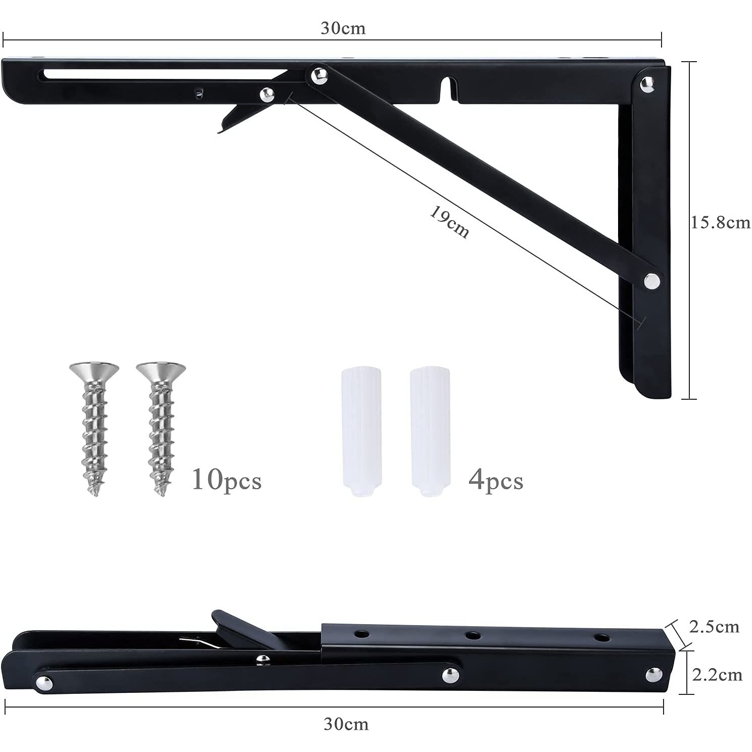 Suporturi raft, Otel, Pliabile, 300 mm, Capacitate 60 Kg, 2 bucati ...