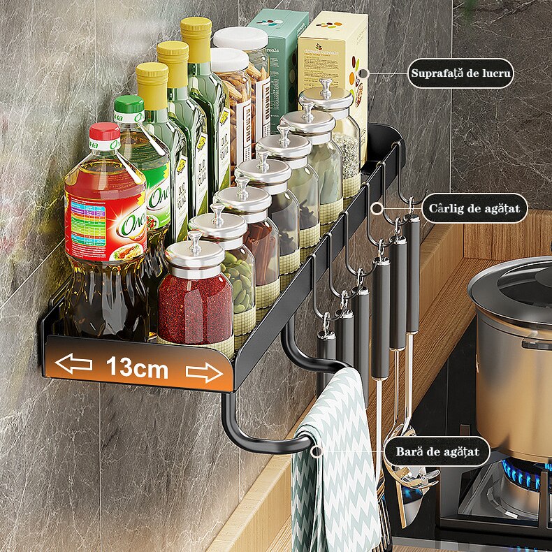 Raft pentru condimente BYONDSELF®, cu 6 carlige detasabile si suport ...