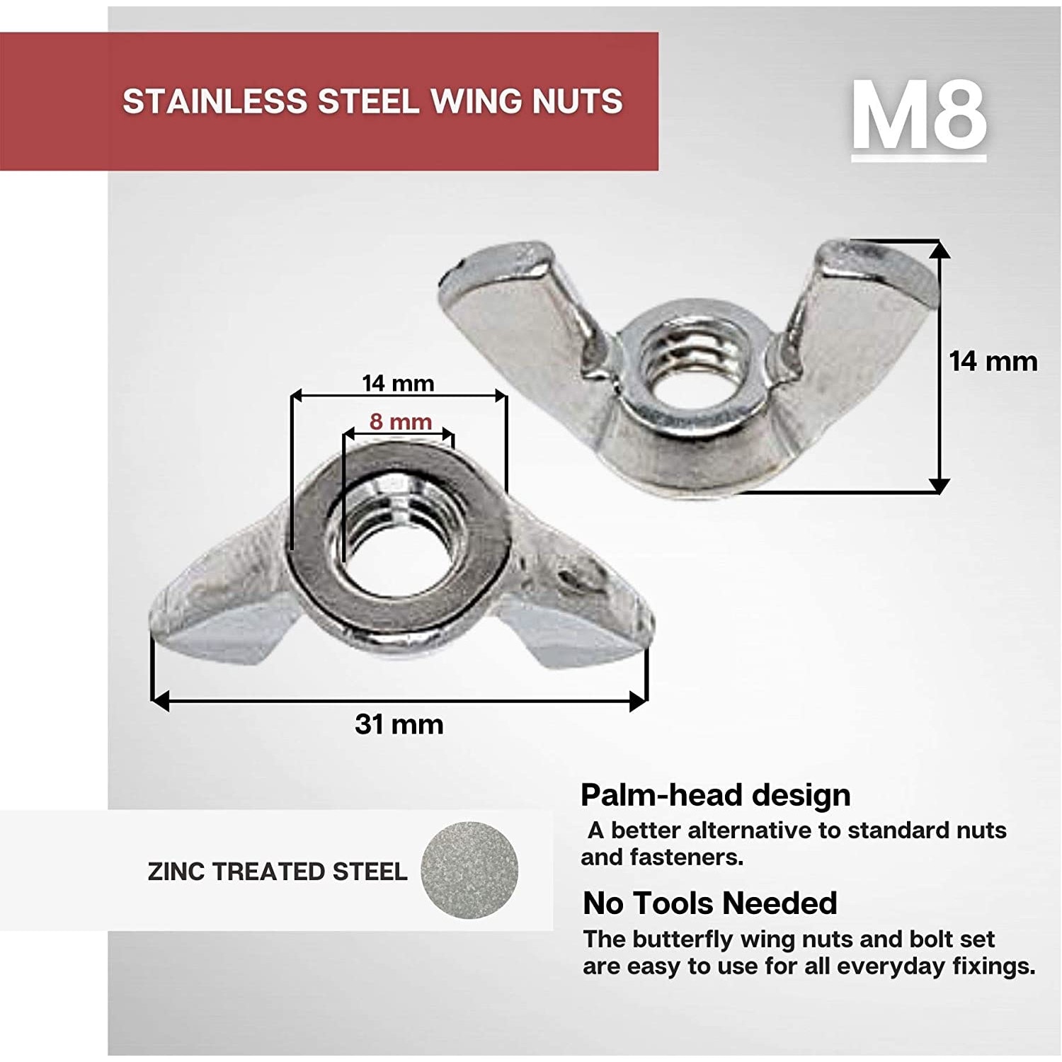 Set 25 piulite fluture, M8, Otel, Argintiu - eMAG.ro