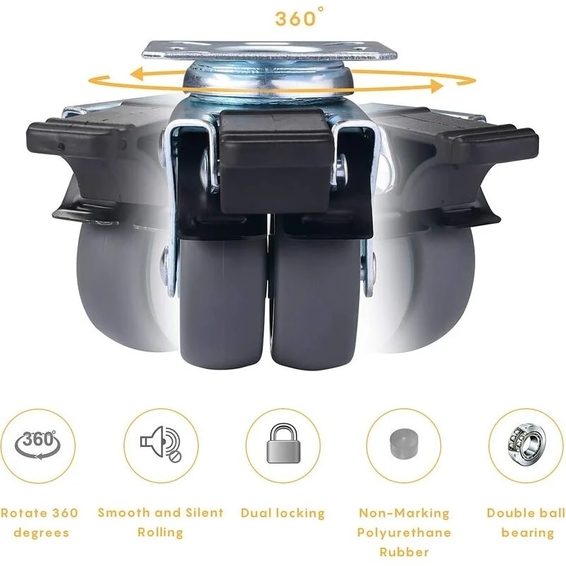 Set de 4 roti pivotante pentru sarcini grele, Cu frana de oprire pentru ...