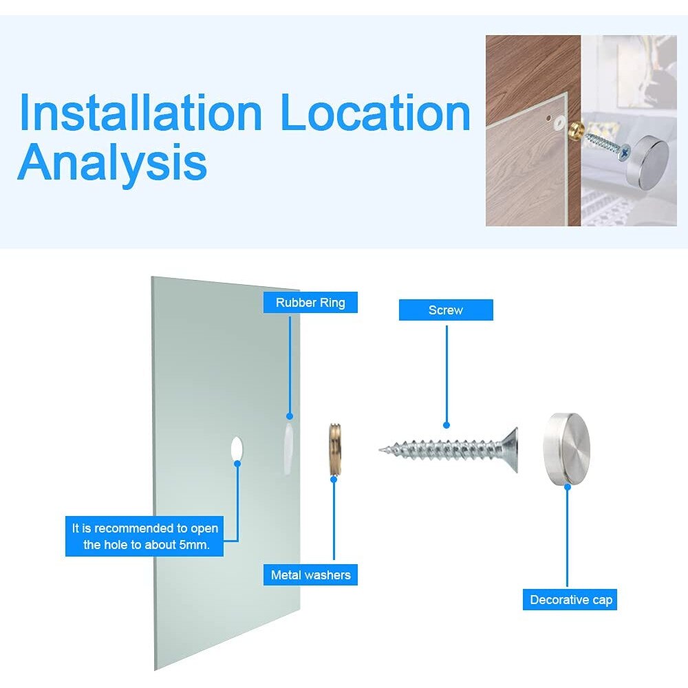 Set 20 suruburi cu capac, Inox, Pentru oglinda baie, 16 mm, Argintiu ...