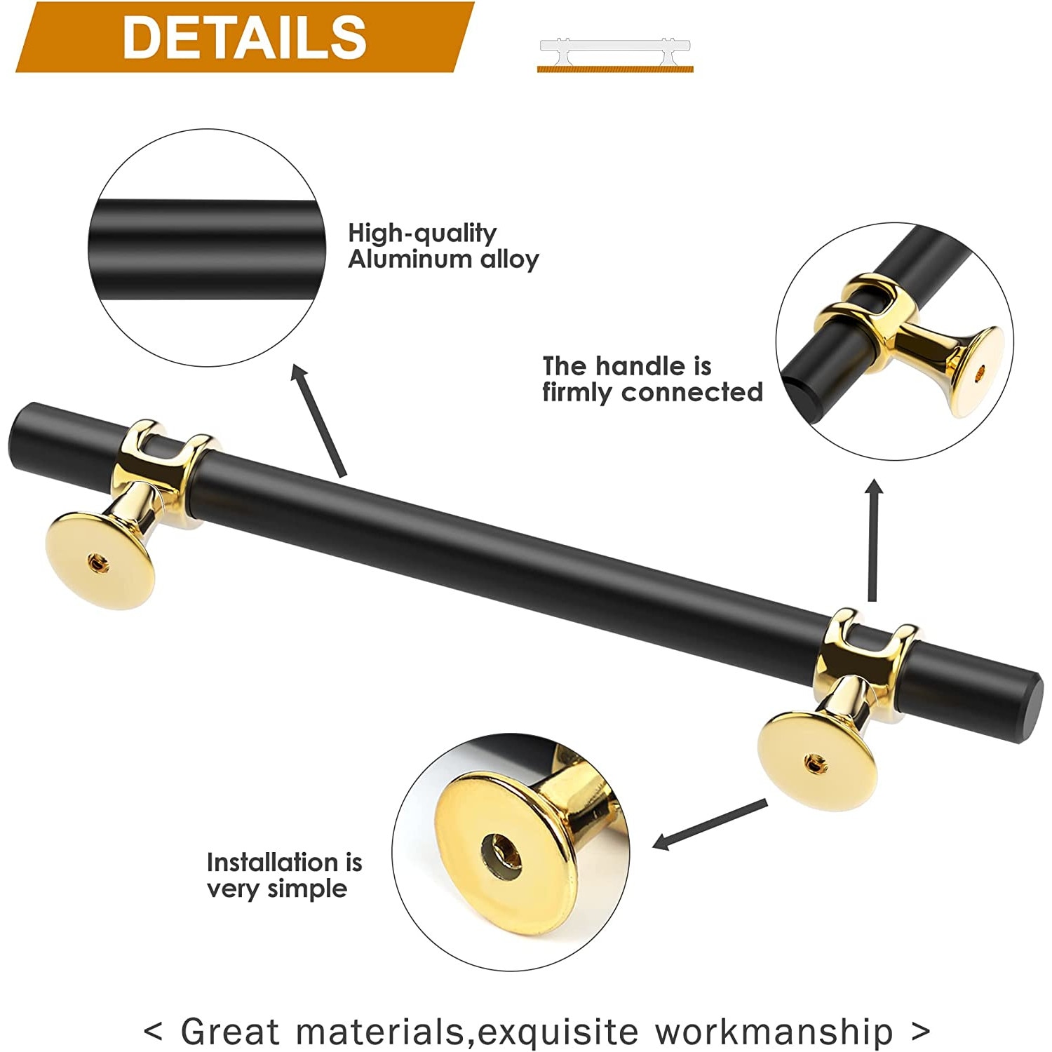 Maner pentru usa, 128 mm, Negru, Auriu - eMAG.ro