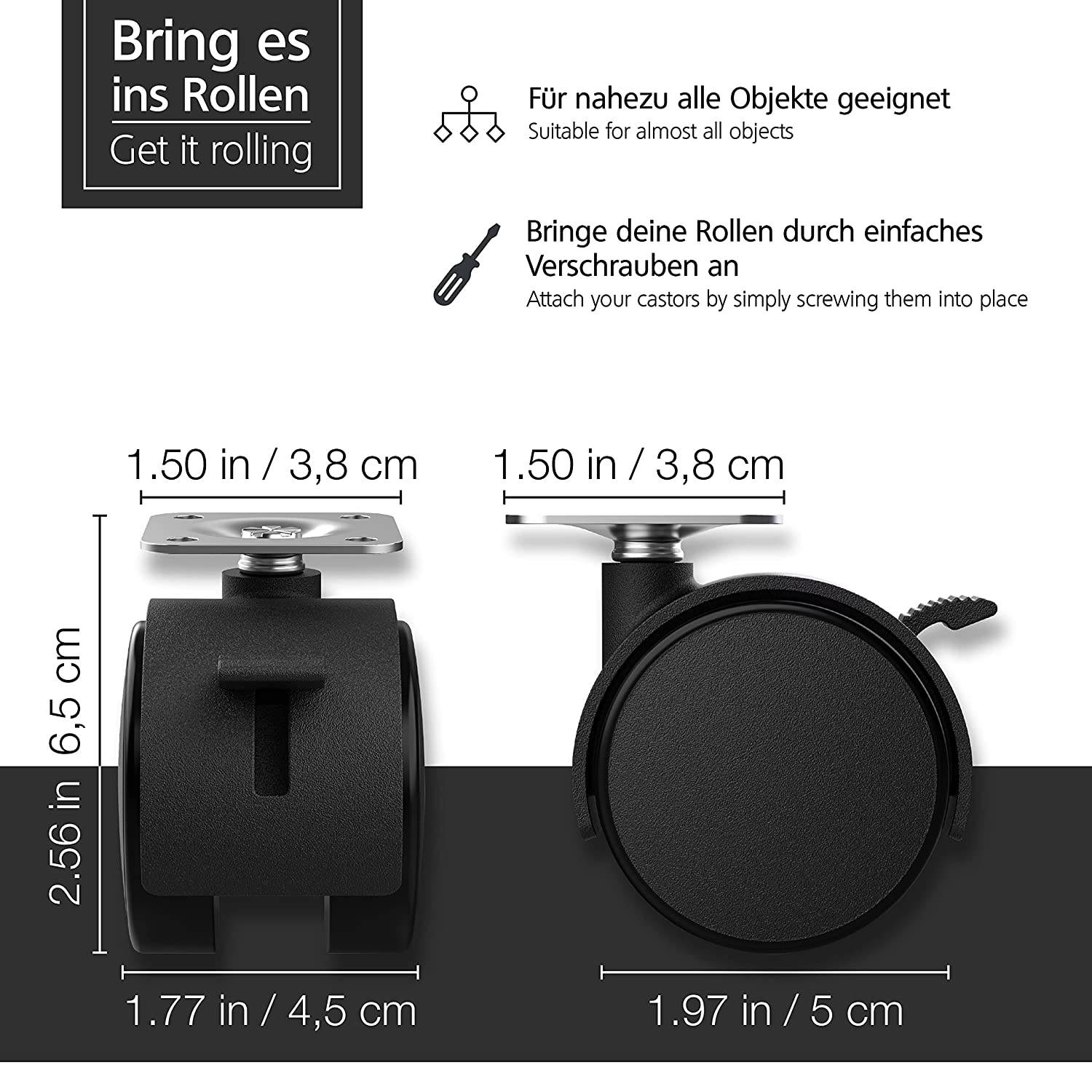 Set 4 roti de mobila 50 mm, 120 kg, Negru - eMAG.ro