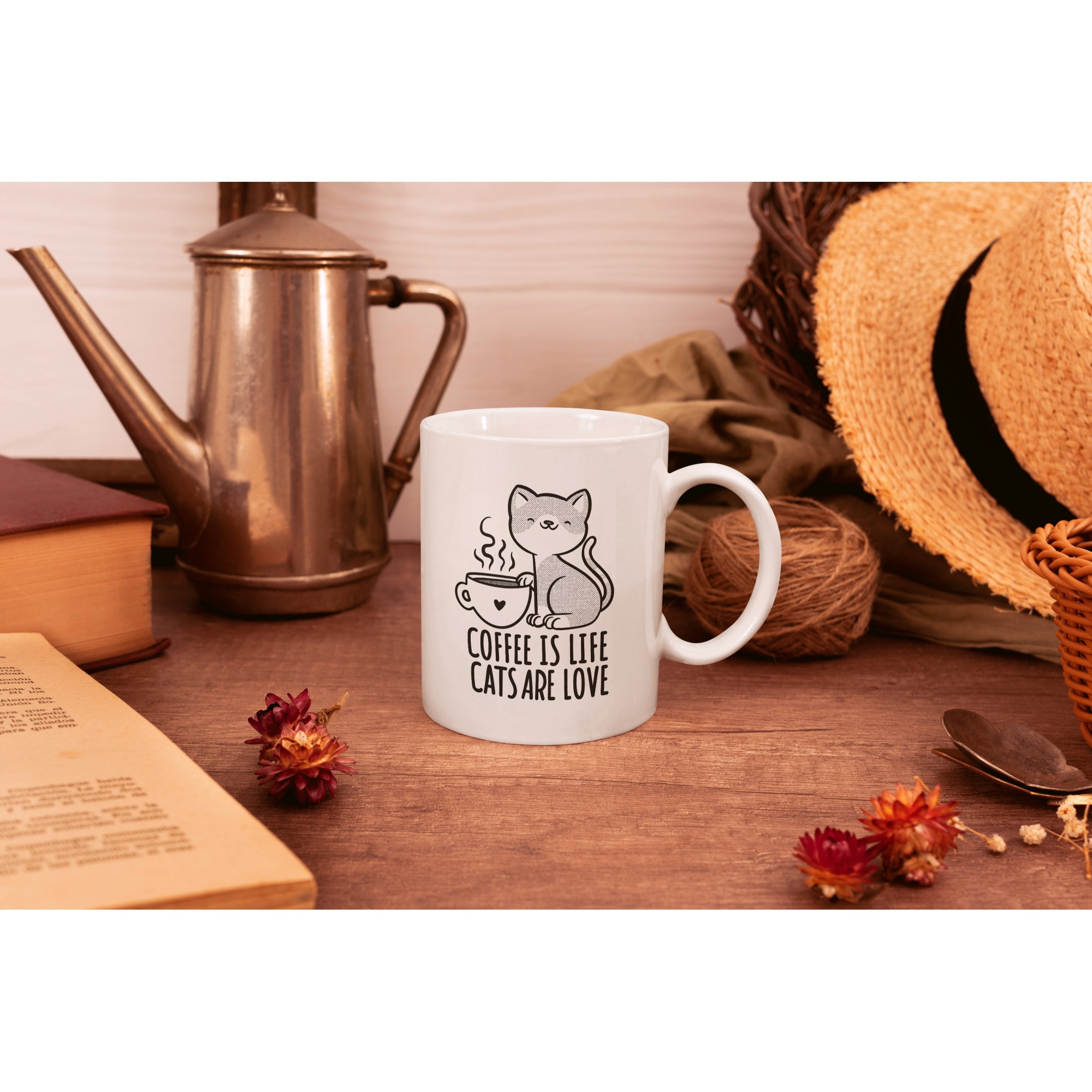 Cana Cu Pisica Cu Ceasca Mare De Cafea Fierbinte, Mesaj In Engleza ...